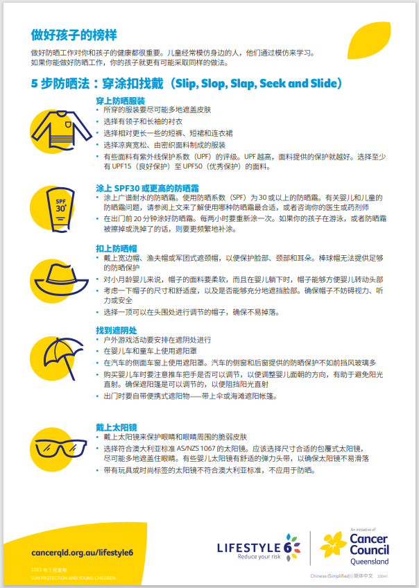 Lifestyle 6 Sun protection and young children (Simplified Chinese) PDF – Cancer Council ...