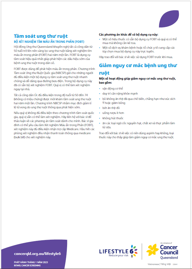 Lifestyle 6 Bowel Cancer Screening (Vietnamese) PDF Download – Cancer ...