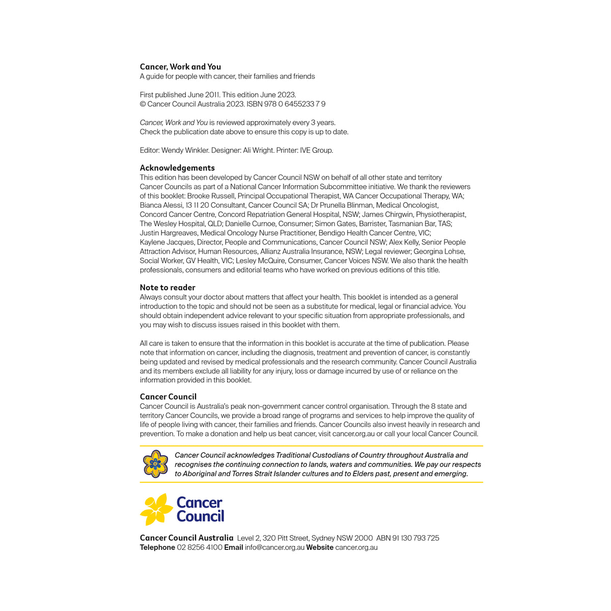 Cancer, Work and You – Cancer Council Queensland Resources