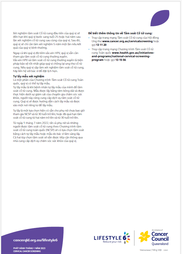 Lifestyle 6 Cervical Cancer Screening (Vietnamese) PDF Download ...