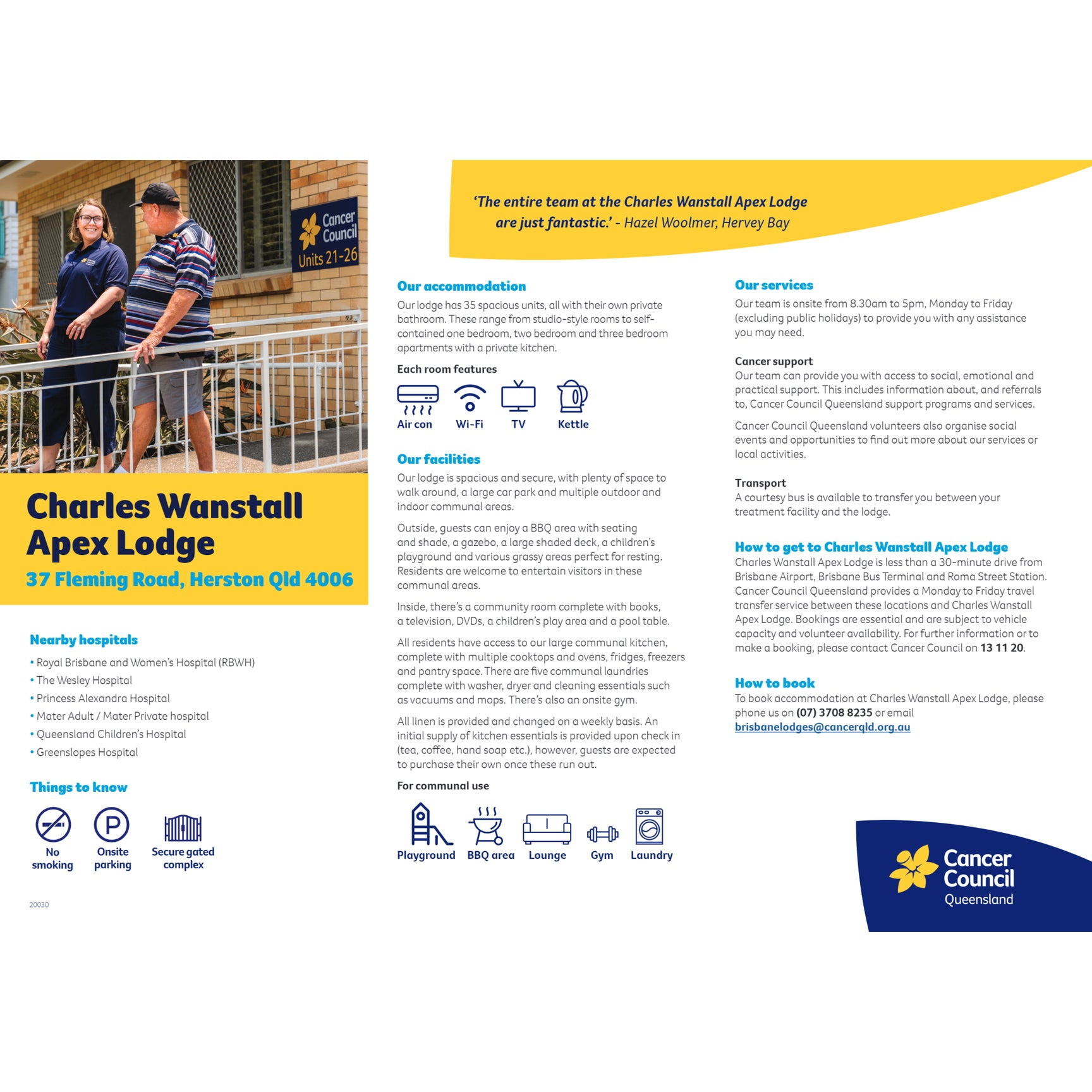 Charles Wanstall Apex Lodge Factsheet (PDF Download) – Cancer Council ...