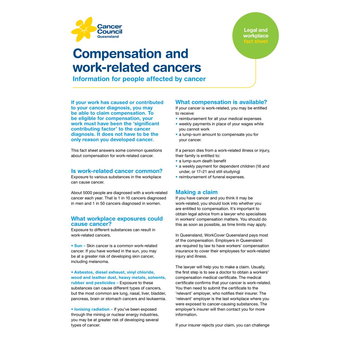 Compensation and Work-Related Cancer (PDF Download) – Cancer Council ...