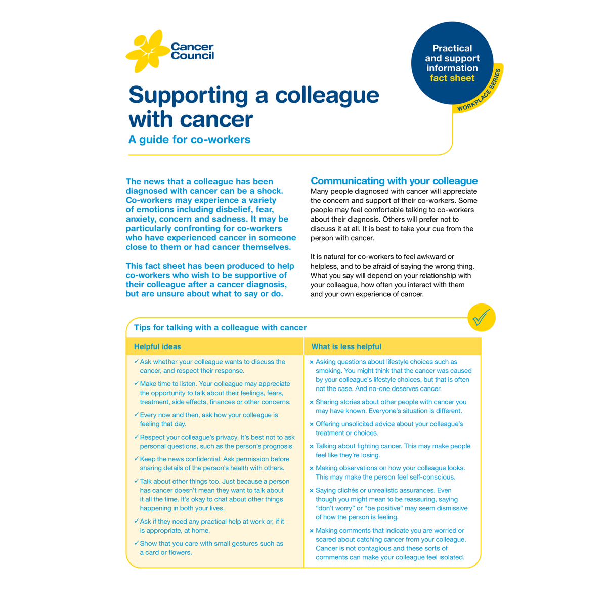 HR: Supporting a Colleague with Cancer (PDF Download) – Cancer Council ...