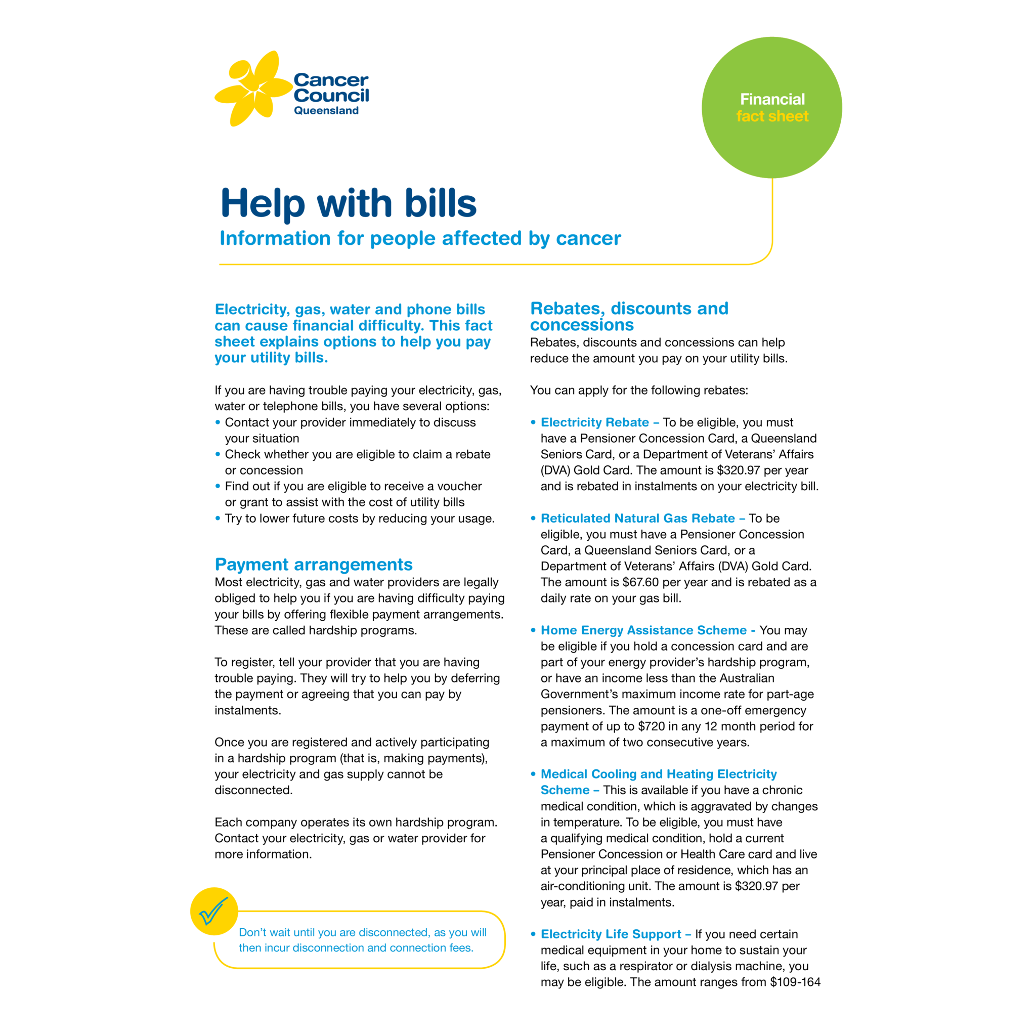 Help with Bills (PDF Download) – Cancer Council Queensland Resources