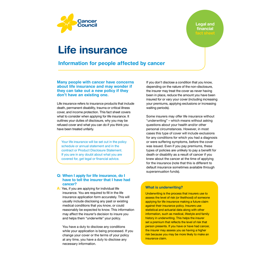 Life Insurance (PDF Download) – Cancer Council Queensland Resources