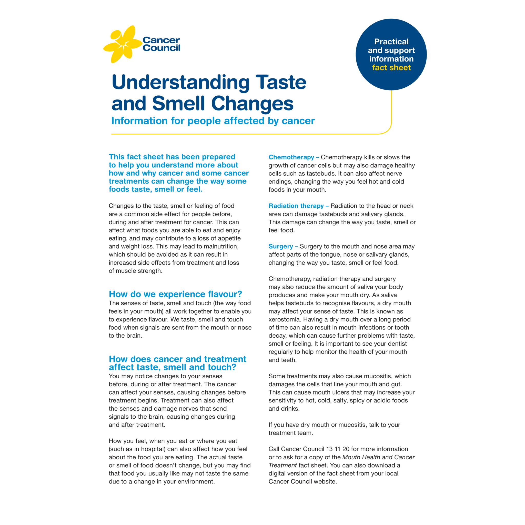 Understanding Taste and Smell Changes (PDF Download) – Cancer Council ...