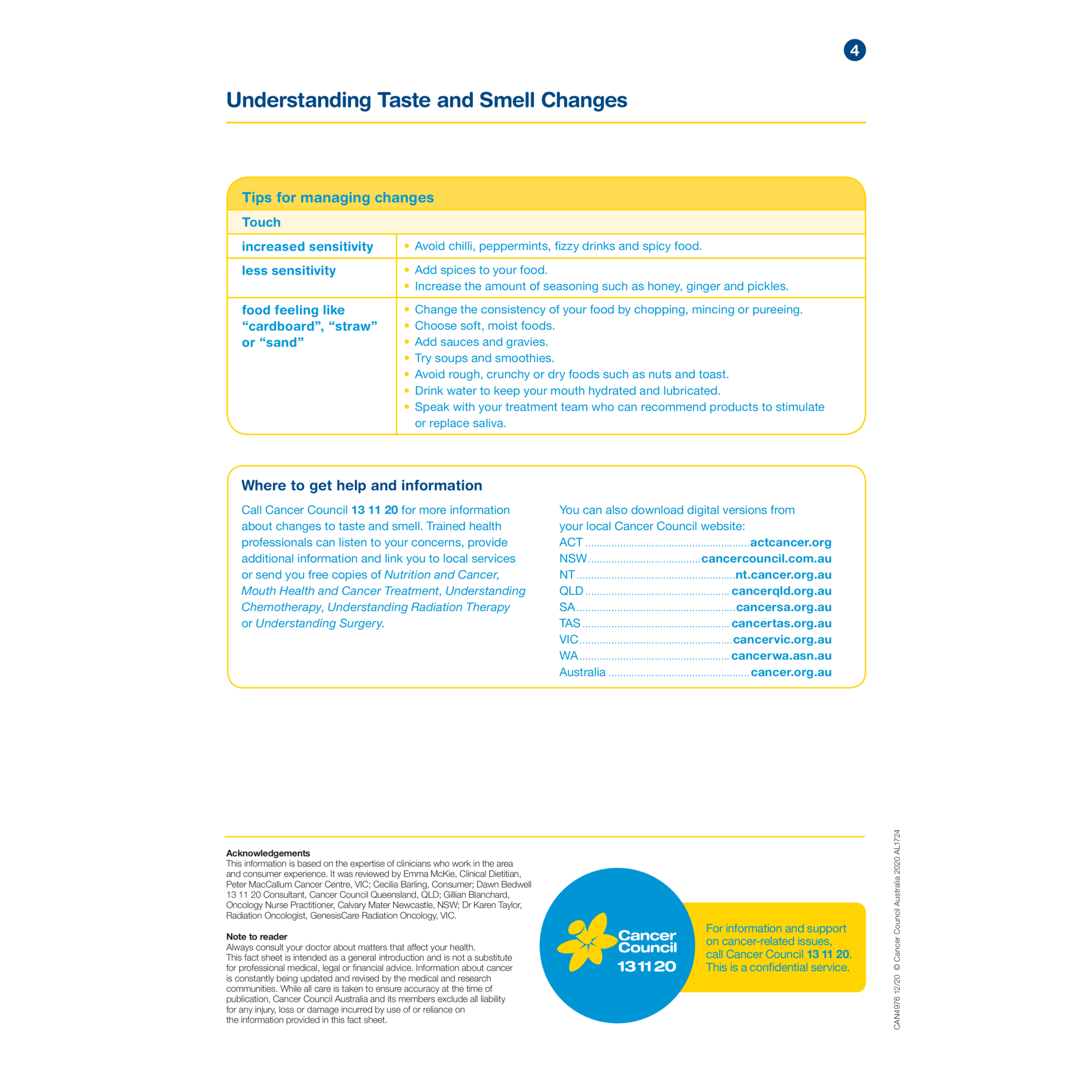 Understanding Taste and Smell Changes (PDF Download) – Cancer Council ...